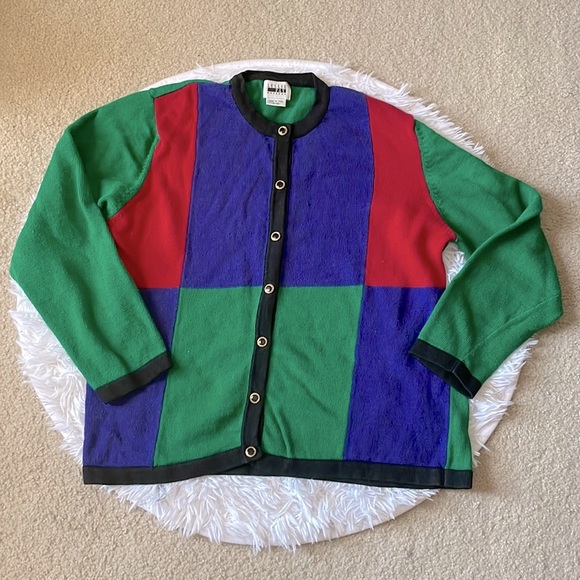 Leslie Fay | Sweaters | Vintage Leslie Fay Colorblock Cardigan Sweater ...